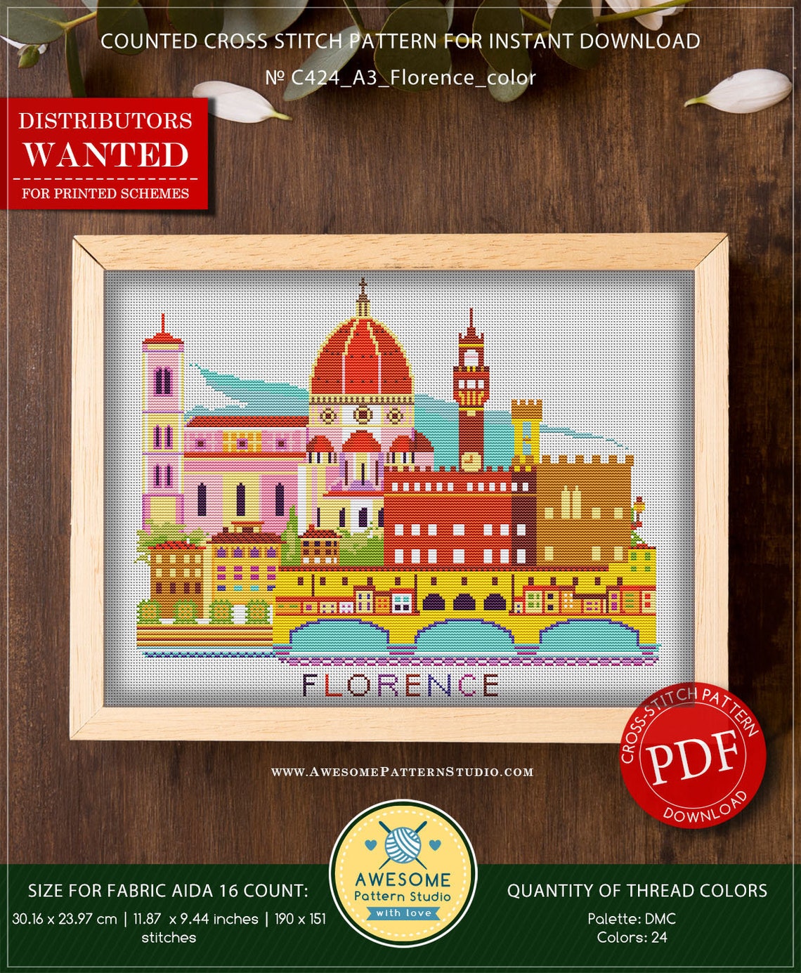 A3 Florence Color P424 Cross Stitch Embroidery Pattern | Etsy