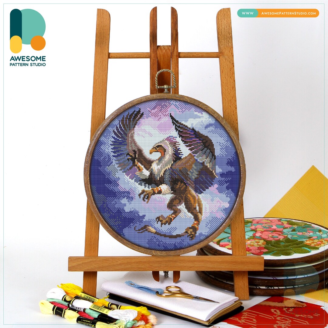 Flying Gryphon Cross Stitch Pattern and Kit - Modern Needlework Art ...