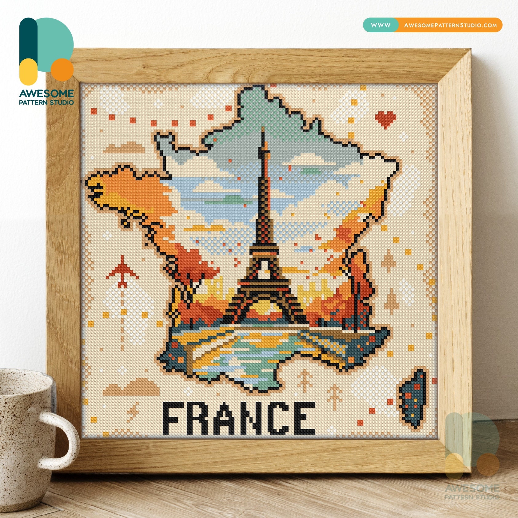 France, Eiffel Towe, Paris, Map Diamond Painting Kit : Modern 5d ...