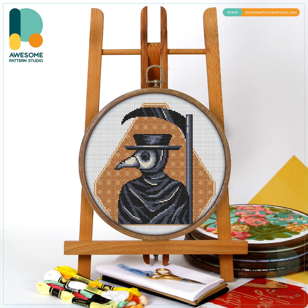 Plague Doctor Portrait Cross Stitch Pattern and Kit - Modern Cross ...