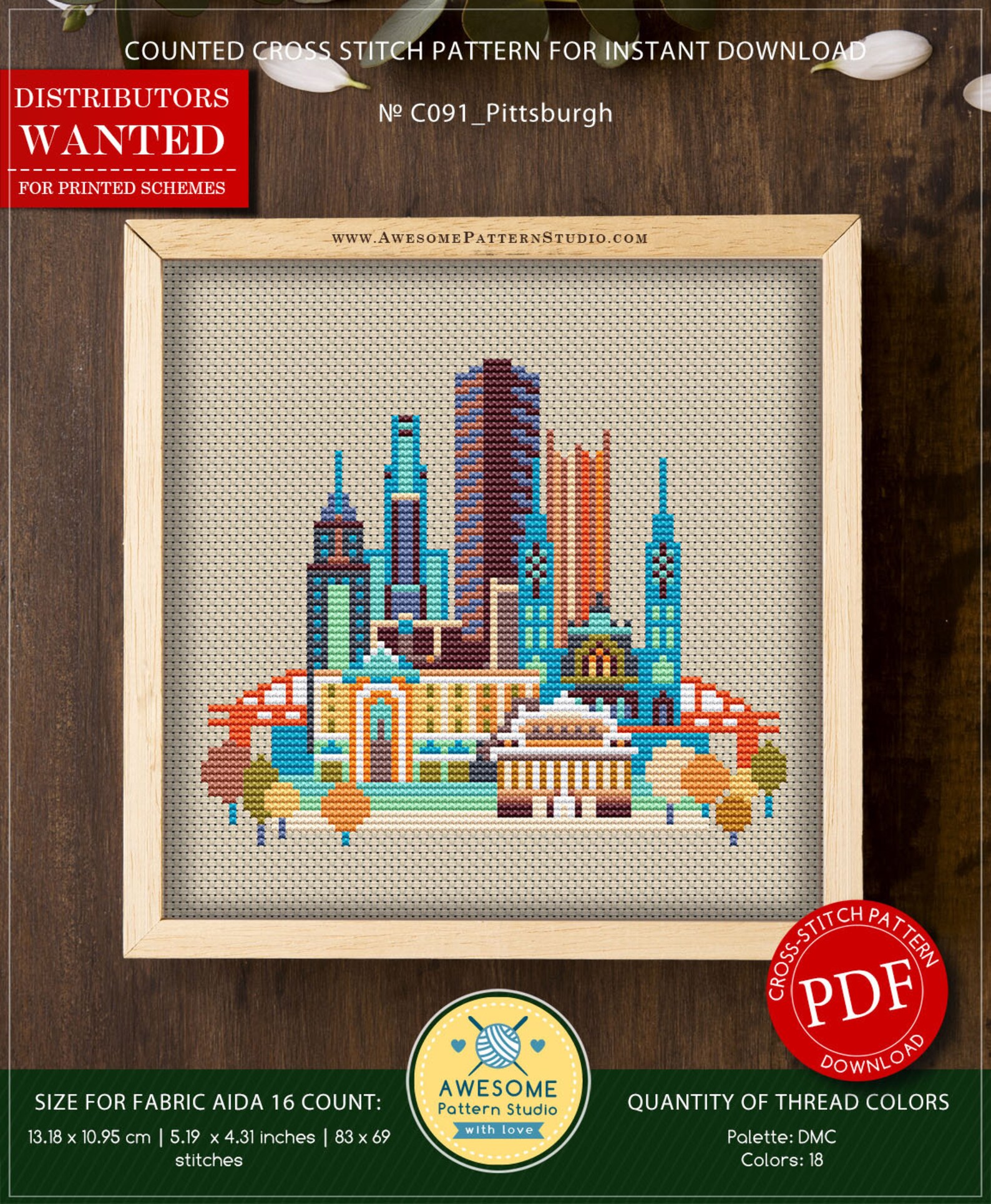 Pittsburgh #P091 Embroidery Cross Stitch Pattern Instant Download ...
