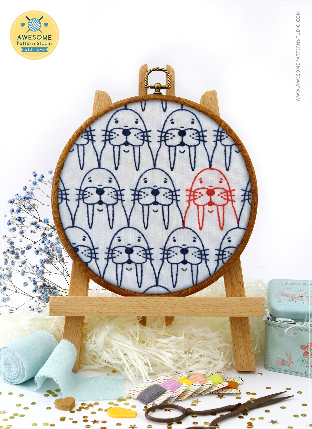 Walrus Pattern EM215, Embroidery Pattern KIT and PDF | Needlepoint Kit ...