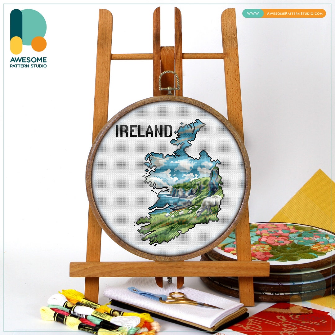 Cliffs of Moher, Ireland, Clare Map Cross Stitch Pattern and Kit ...