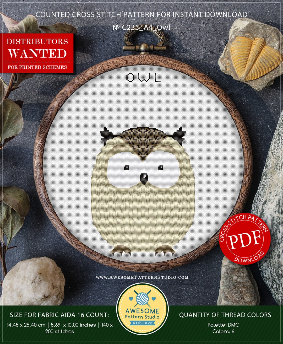 A4 Owl #P235 Embroidery Cross Stitch Pattern Instant Download | Cross ...