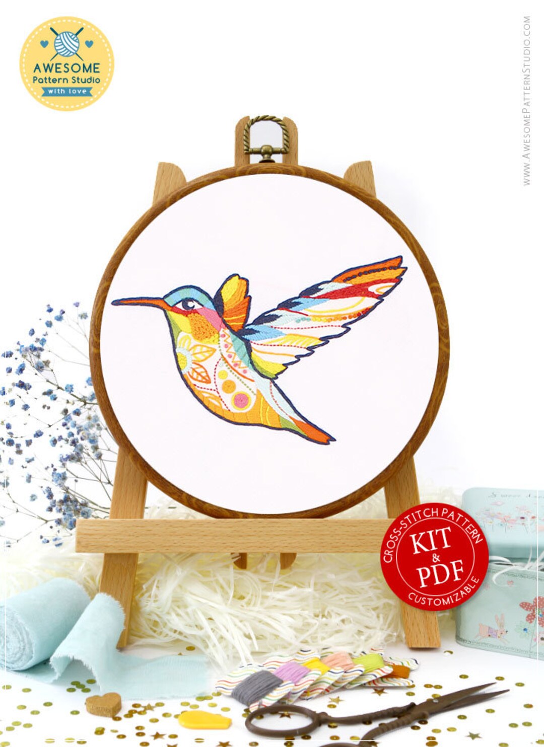 Mandala Hummingbird Embroidery Kit and Pattern: Boho Decor and Adult ...