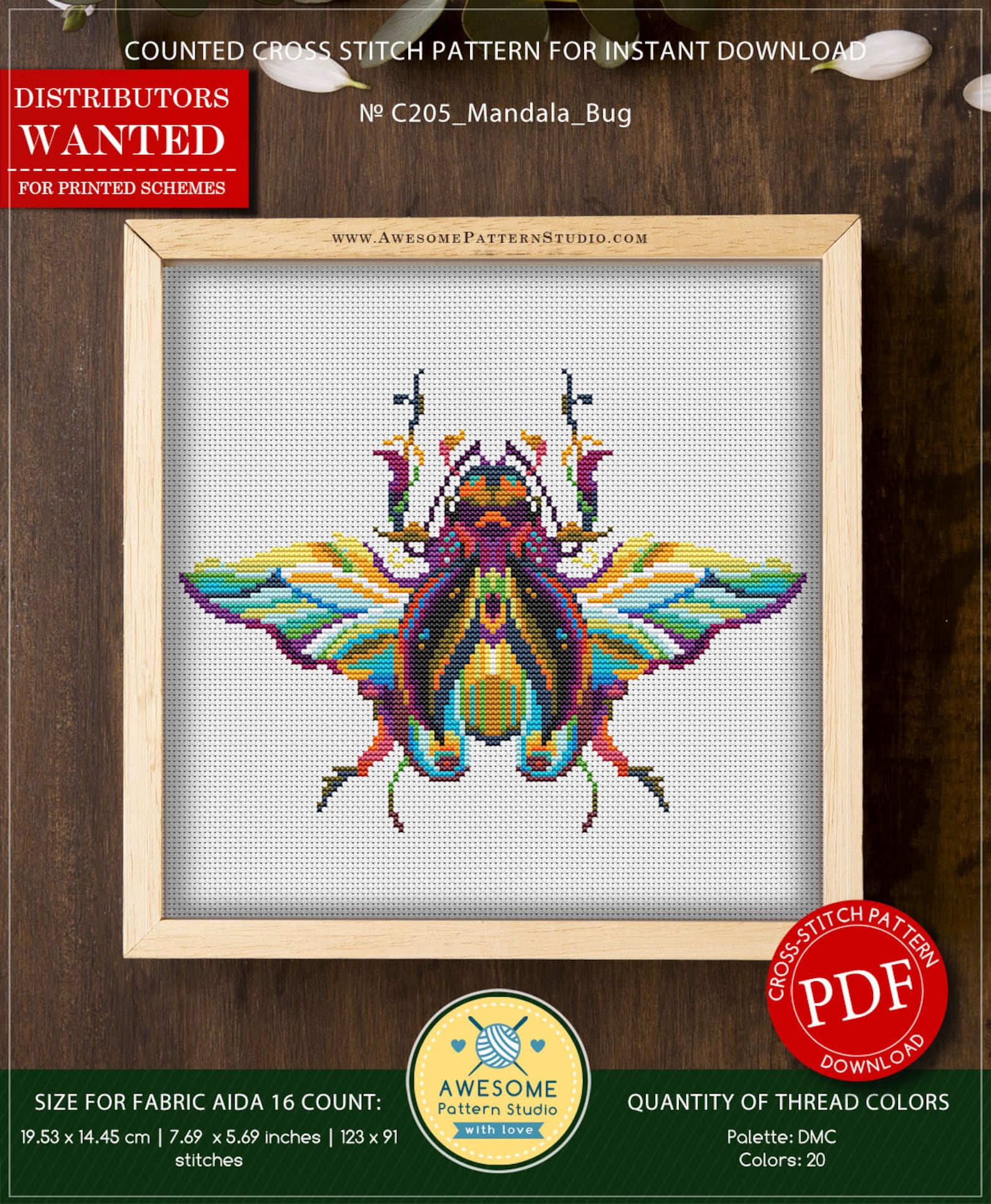 Mandala Bug P205 Embroidery Cross Stitch Pattern Download - Etsy