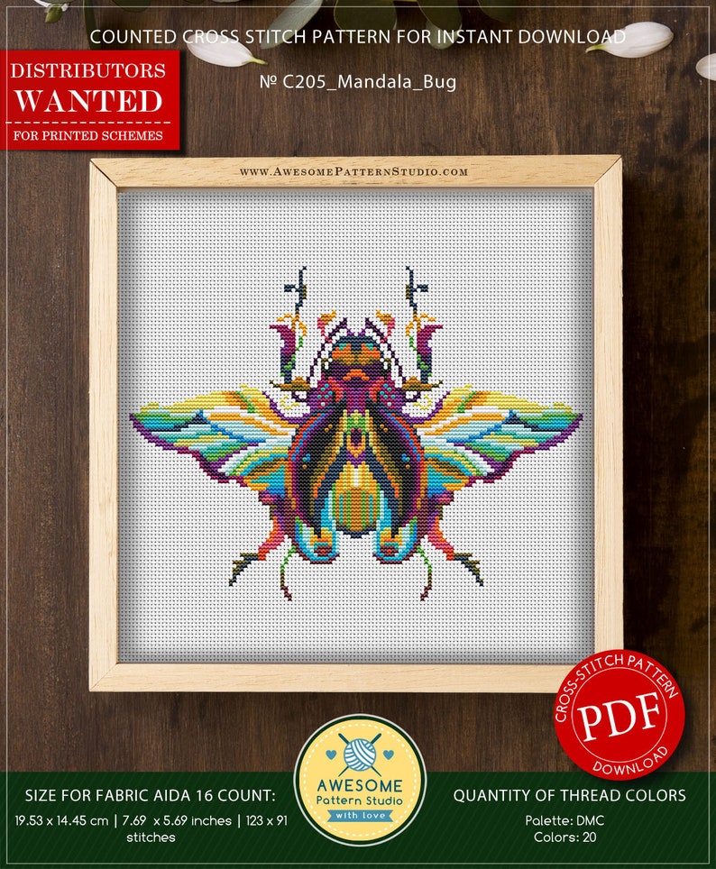 Mandala Bug P205 Embroidery Cross Stitch Pattern Download - Etsy