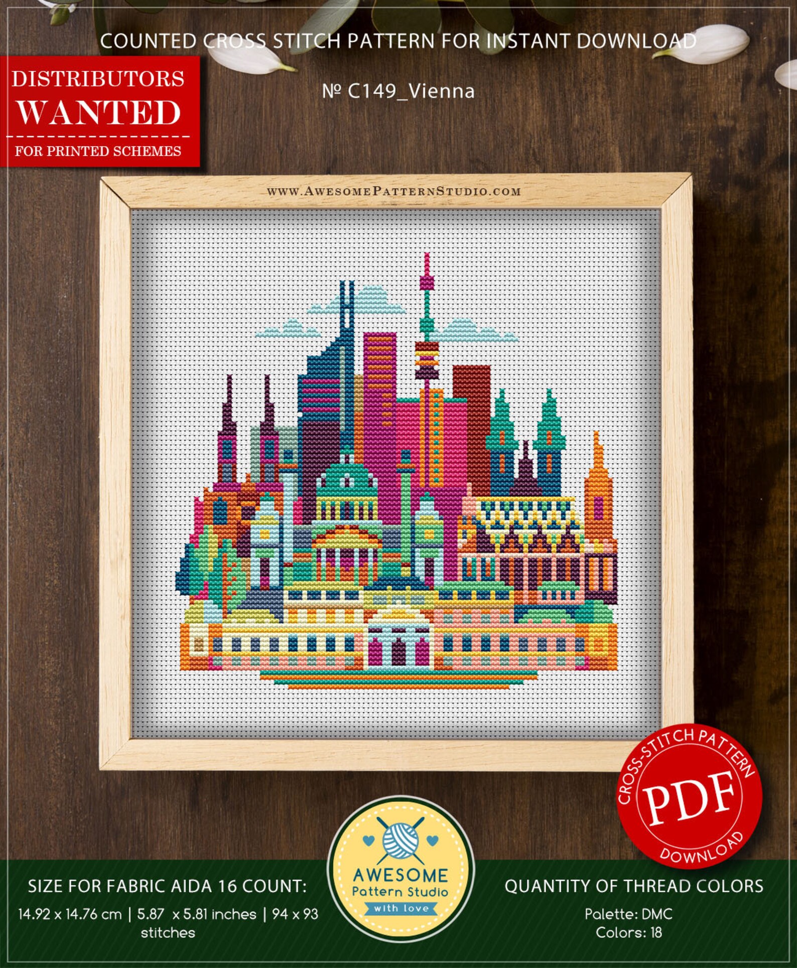 Vienna P149 Embroidery Cross Stitch Pattern Download Cross | Etsy