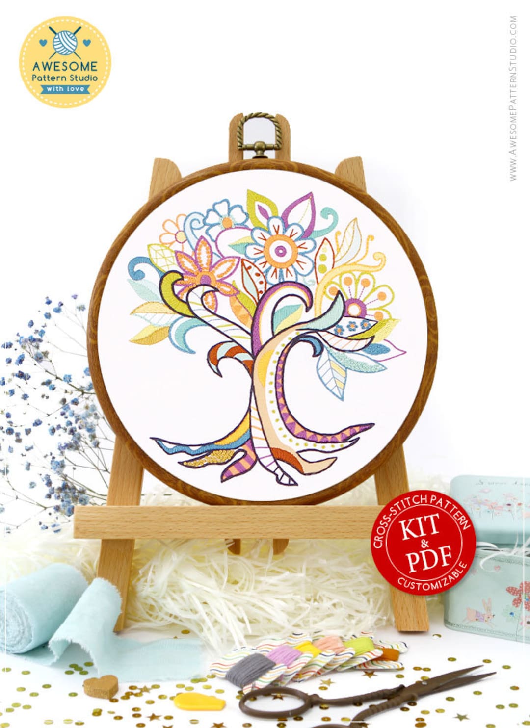 Mandala Tree of Life Embroidery Kit and Embroidery Pattern - Boho Decor ...