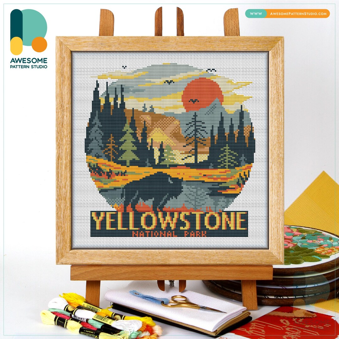 Yellowstone National Park, USA, America Cross Stitch Pattern and Kit ...