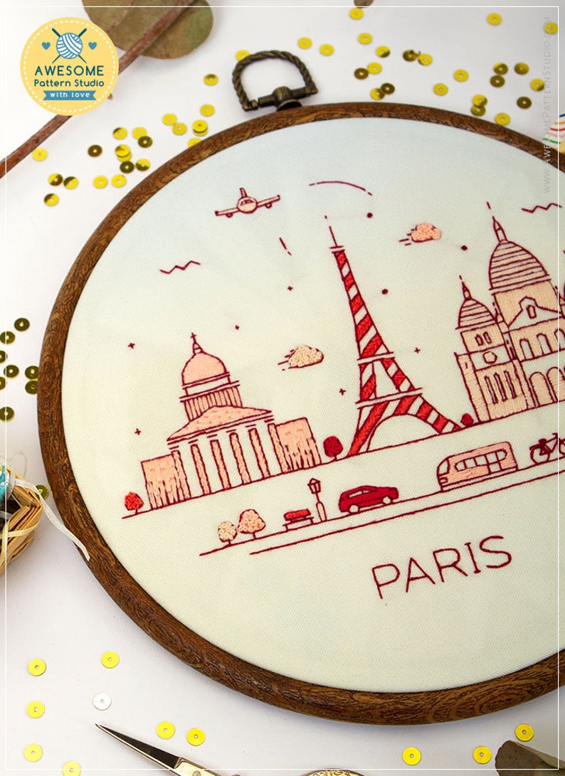 Paris France EM182 Embroidery Pattern KIT and PDF Adult | Etsy