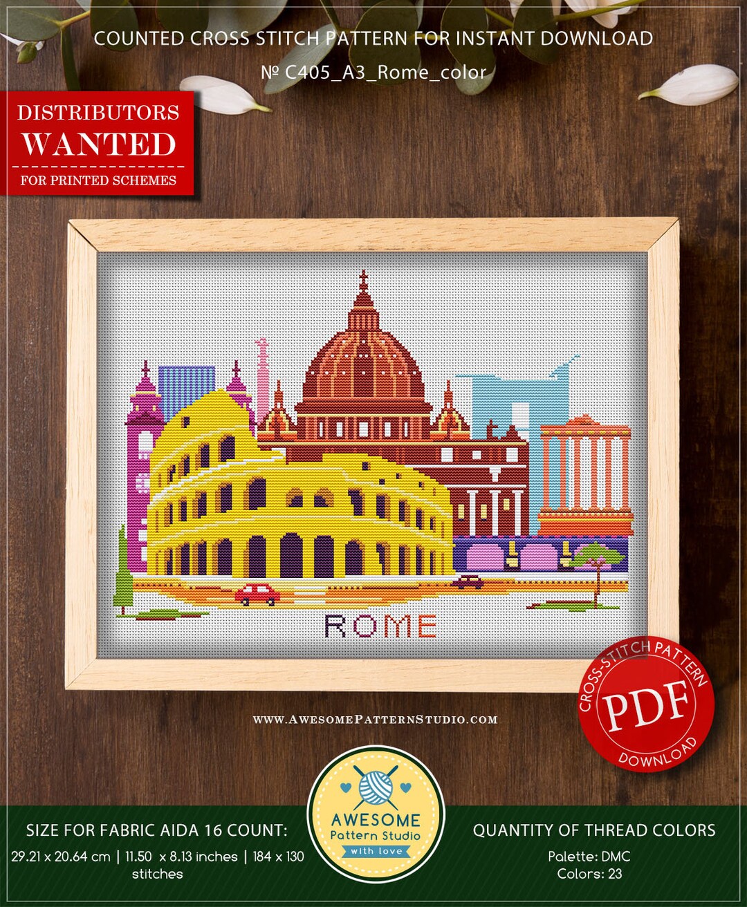 A3 Rome Color #P405 Cross Stitch Embroidery Pattern Download | Cross ...