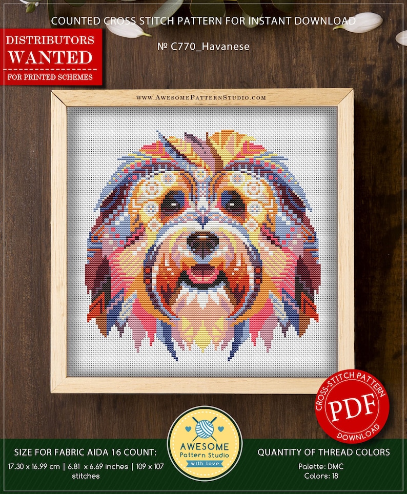 Havanese Dog #P770 Cross Stitch Pattern Cross Stitch Embroidery PDF ...