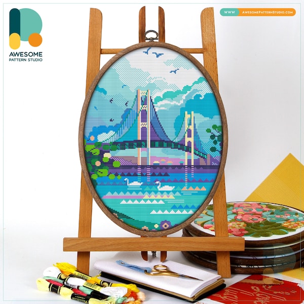 Mackinac Bridge Cross Stitch - Etsy