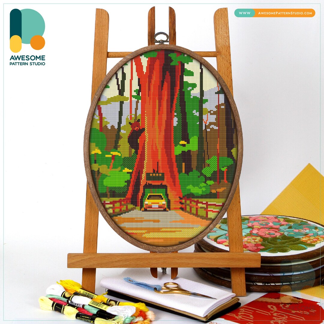 Redwood National Park, USA Cross Stitch Pattern and Kit - Modern ...