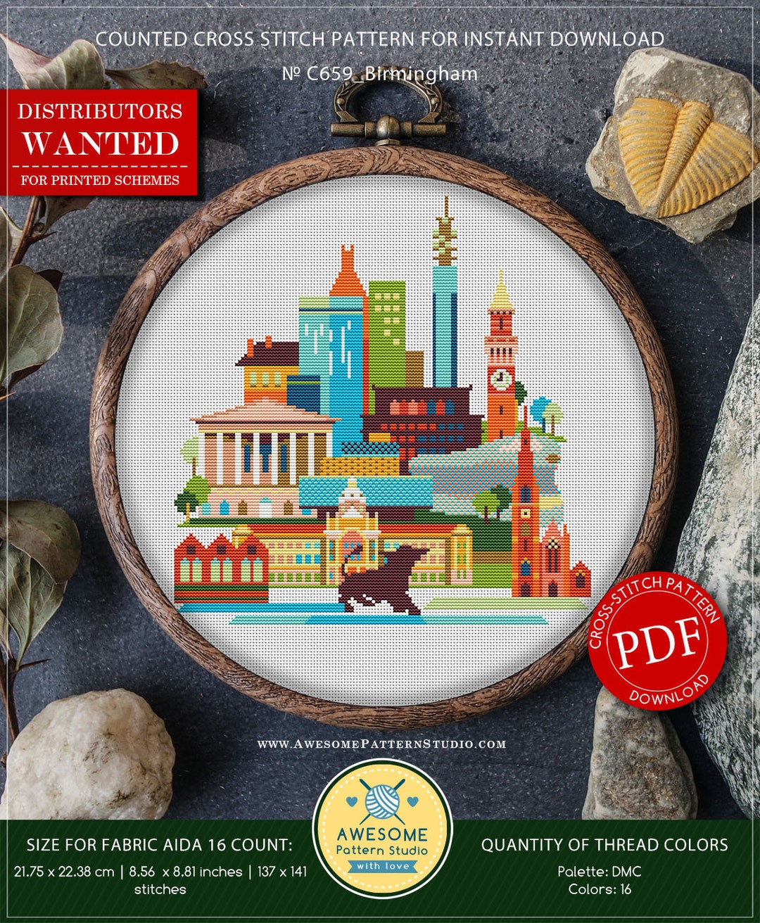 Birmingham, United Kingdom #P659 PDF Cross Stitch Pattern Cross Stitch ...