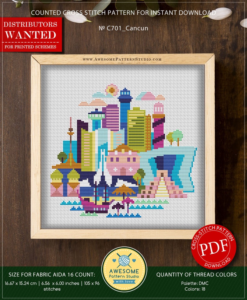 Cancun, Mexico #P701 PDF Cross Stitch Pattern Cross Stitch Embroidery ...