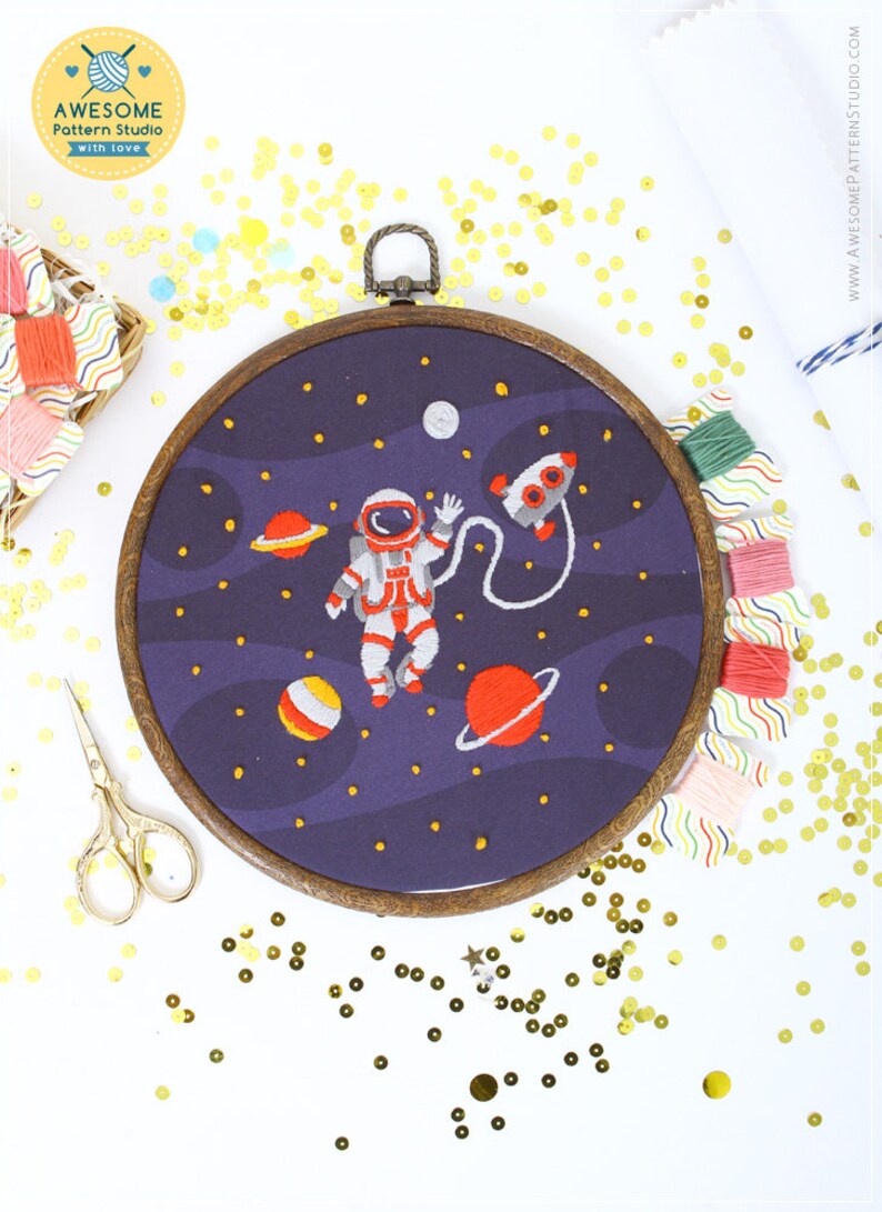 Astronaut Outer Space EM217 Embroidery Pattern KIT and PDF | Etsy