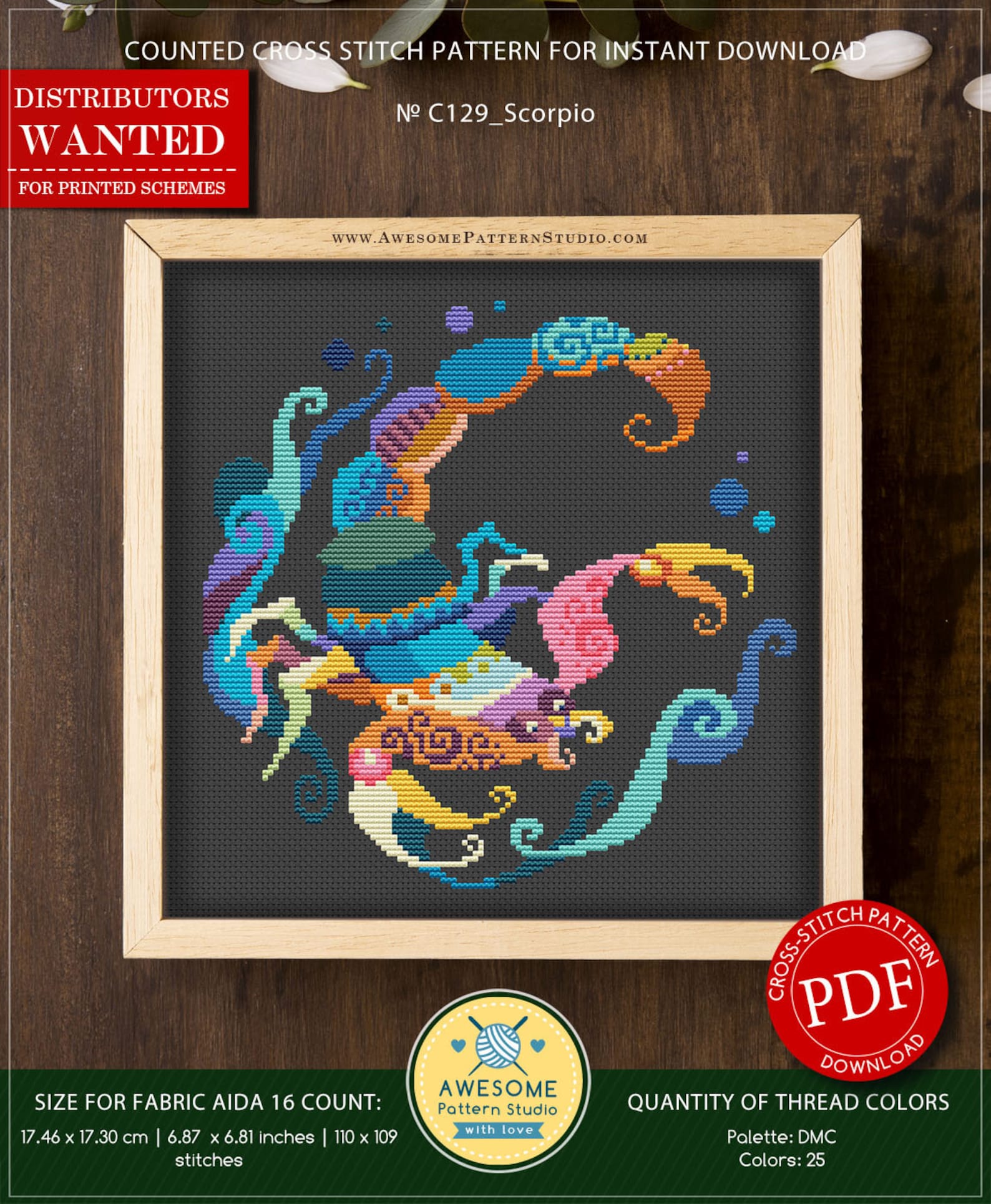 Scorpio P129 Cross Stitch Embroidery Pattern Download - Etsy