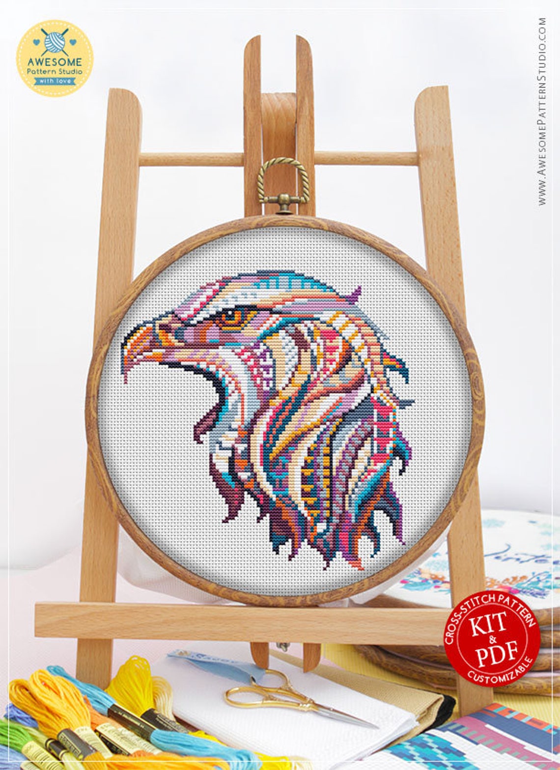 Mandala Hawk CS241 Counted Cross Stitch Pattern KIT and PDF | Etsy