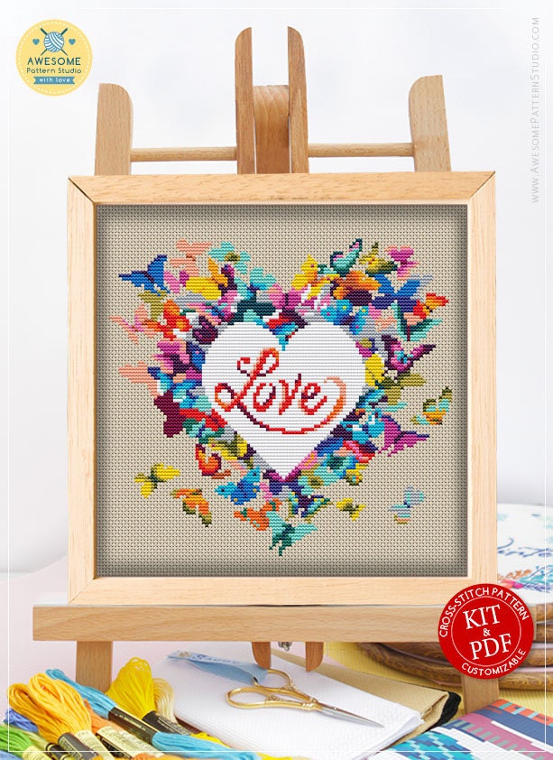 Heart Love CS105 Counted Cross Stitch Pattern KIT and PDF | Etsy