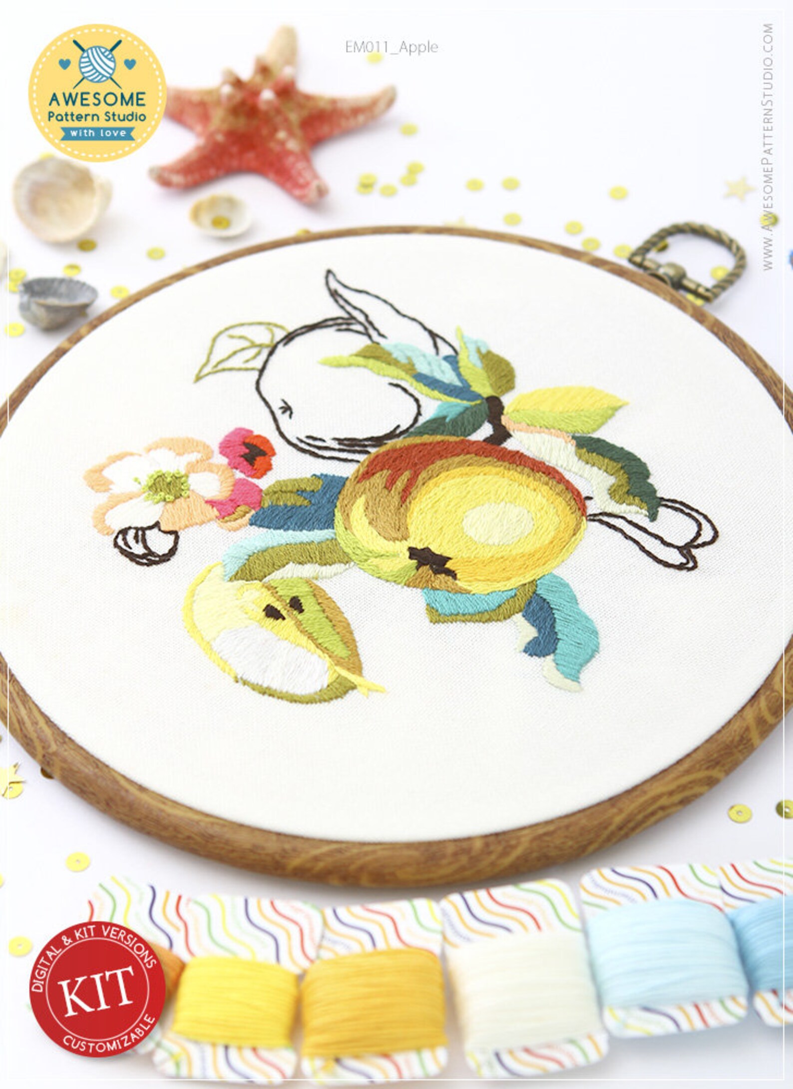 Apple Embroidery EM011 Embroidery Pattern KIT and PDF | Etsy