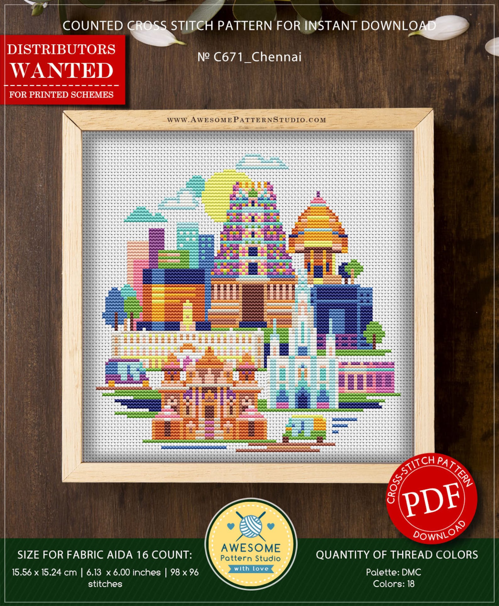 Chennai India P671 PDF Cross Stitch Pattern Cross Stitch - Etsy
