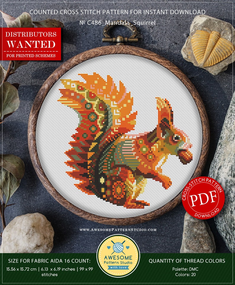 Mandala Squirrel P486 Embroidery Cross Stitch Pattern - Etsy