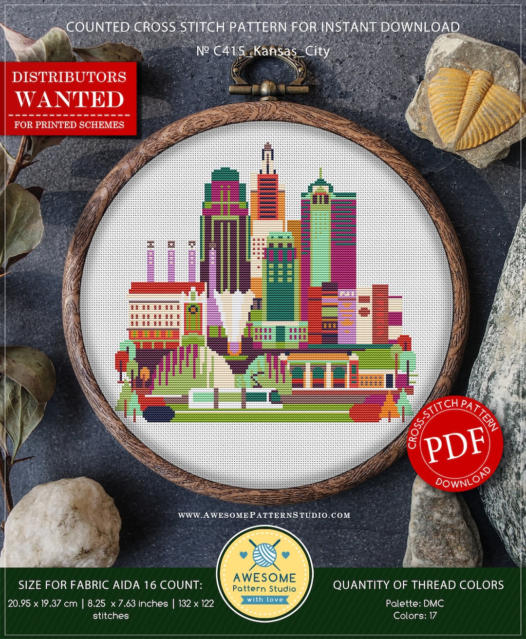Kansas City #P415 Cross Stitch Embroidery PDF Pattern Download | Cross ...