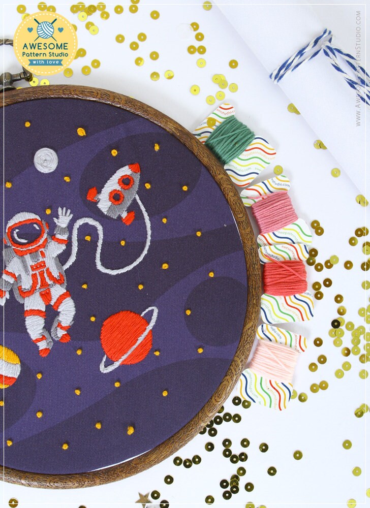 Astronaut Outer Space EM217 Embroidery Pattern KIT and PDF | Etsy