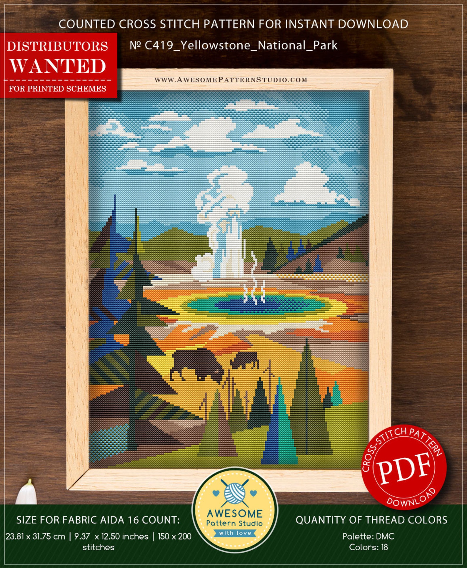 Yellowstone National Park #P419 Cross Stitch Embroidery Pattern ...