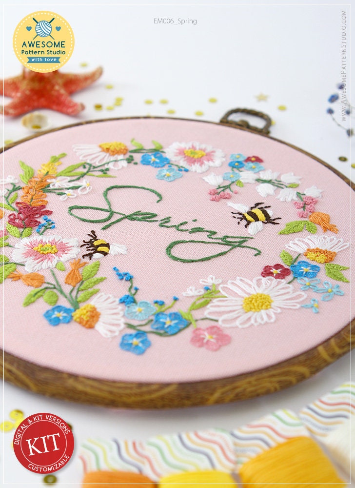 Spring Embroidery EM006 Embroidery Pattern KIT and PDF Diy - Etsy