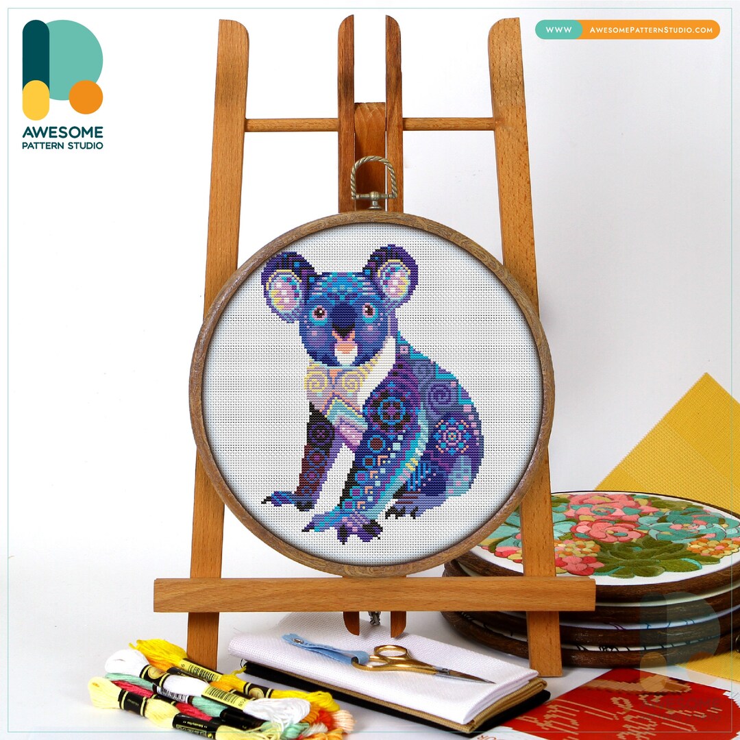 Mandala Koala Cross Stitch Pattern and Kit - Modern Cross Stitch Hoop ...