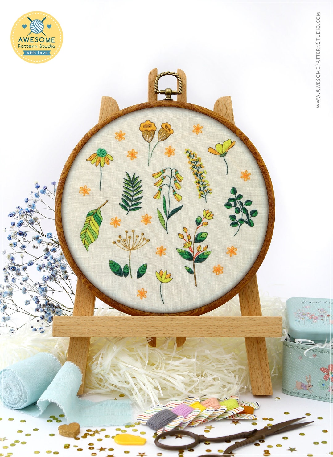 Wildflowers Embroidery Kit and Pattern: Boho Decor Art for Adult Crafts ...