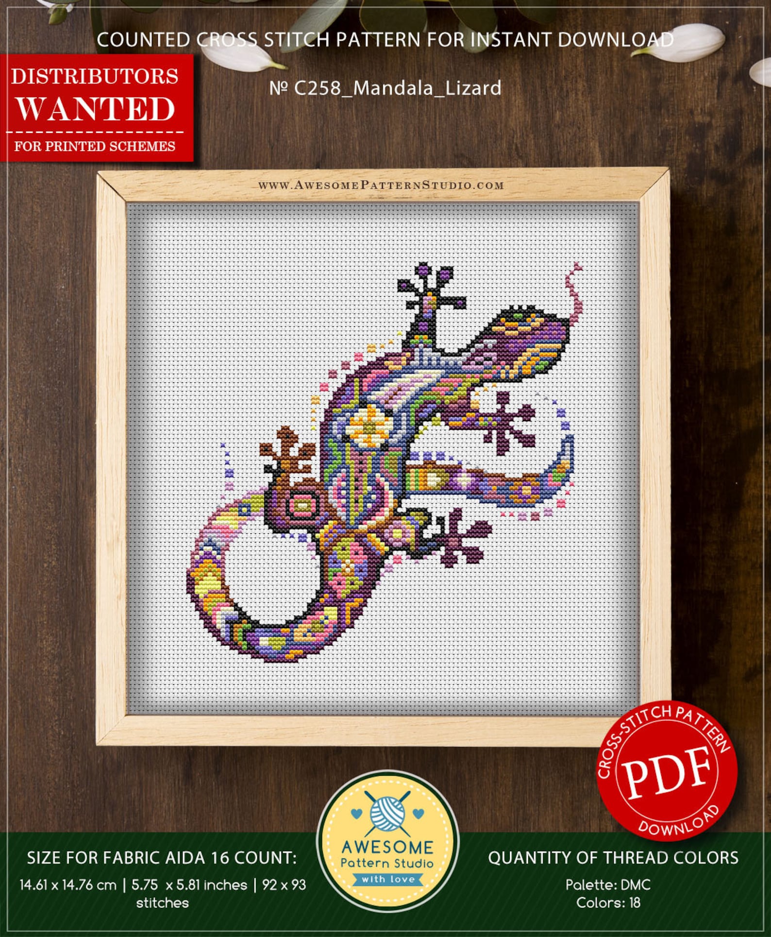 Mandala Lizard #P258 Embroidery Cross Stitch PDF Pattern Download ...