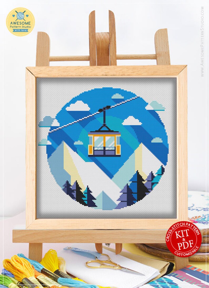 Ski Lift CS502 Counted Cross Stitch Pattern KIT and PDF | Etsy