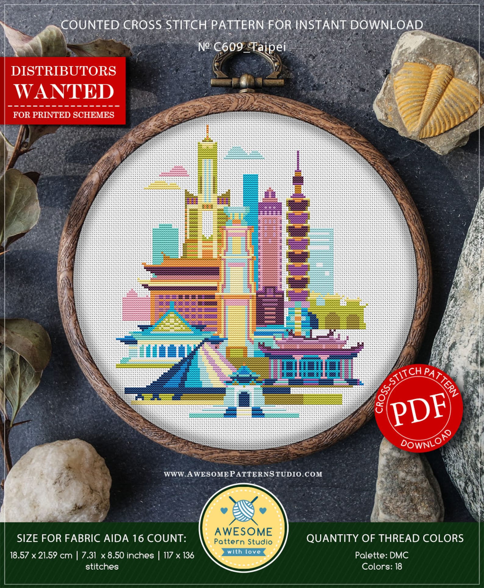 Taipei P609 Cross Stitch Embroidery Pattern Download | Etsy