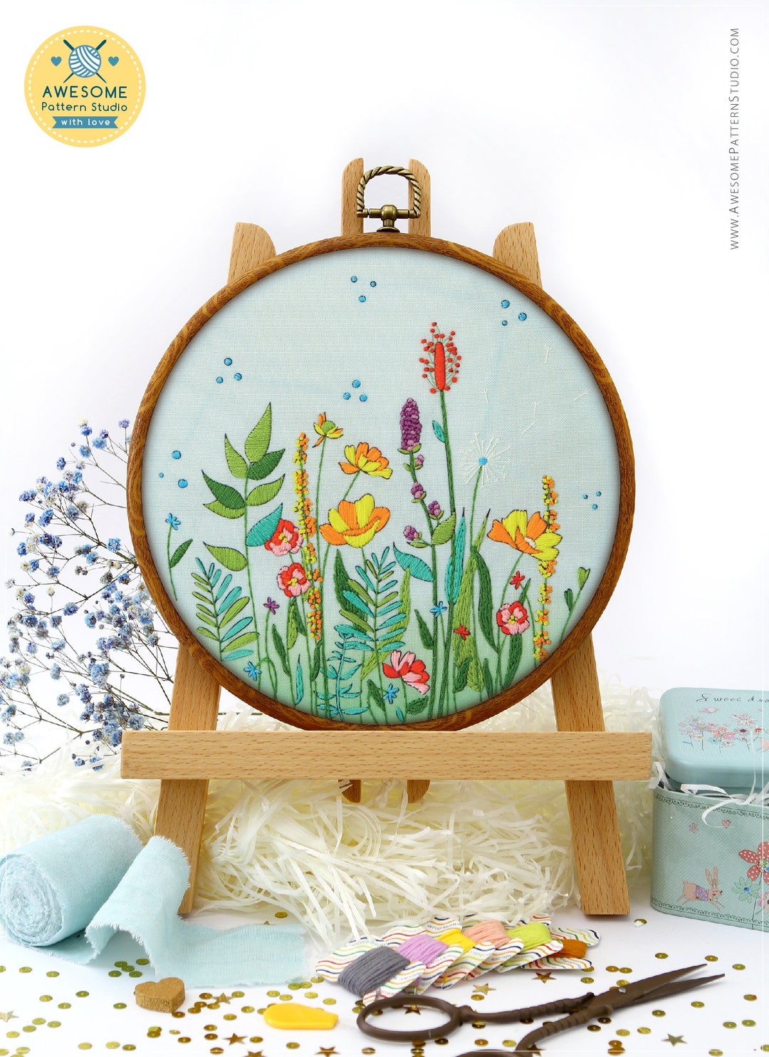Garden Wildflowers Embroidery Kit and Pattern - Modern Embroidery Art ...