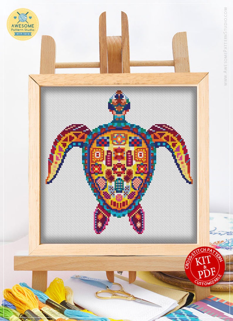 Mandala Turtle CS481 Counted Cross Stitch Pattern KIT and PDF - Etsy