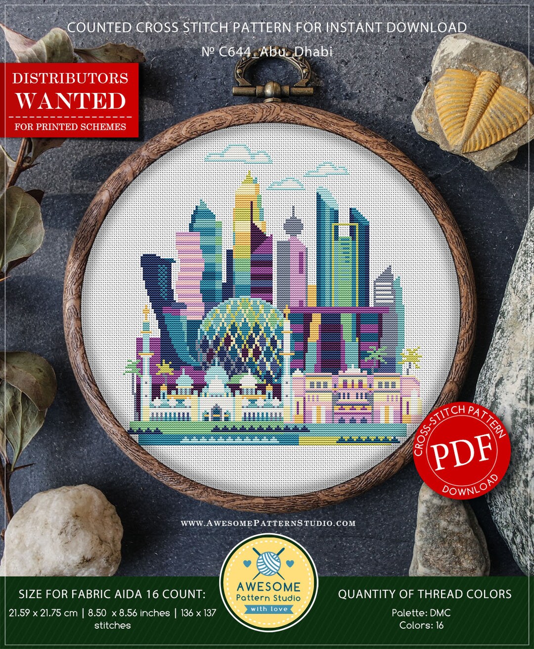 Abu Dhabi, UAE #P644 Cross Stitch Pattern PDF Cross Stitch Embroidery ...