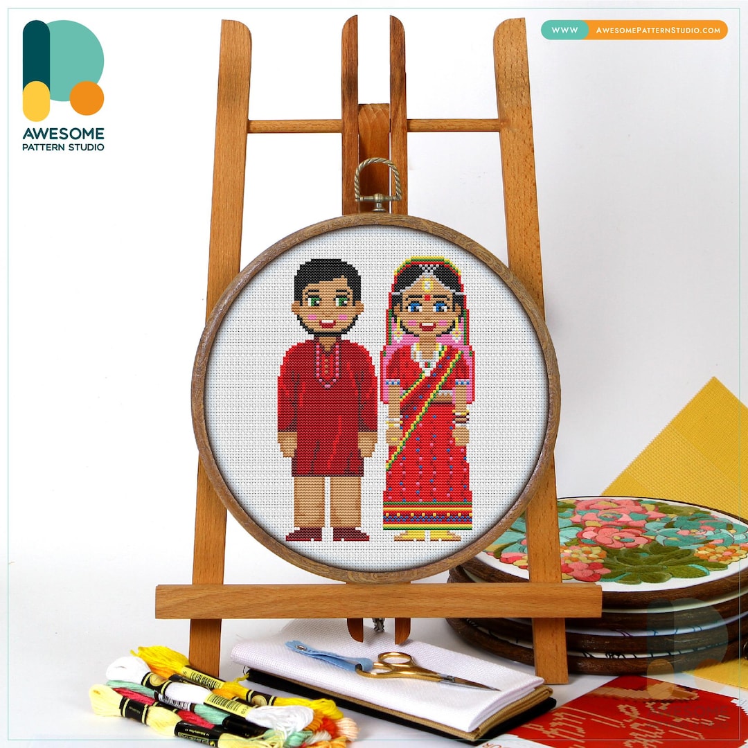 Traditional Indian Attire Cross Stitch Pattern and Kit - Modern Cross ...