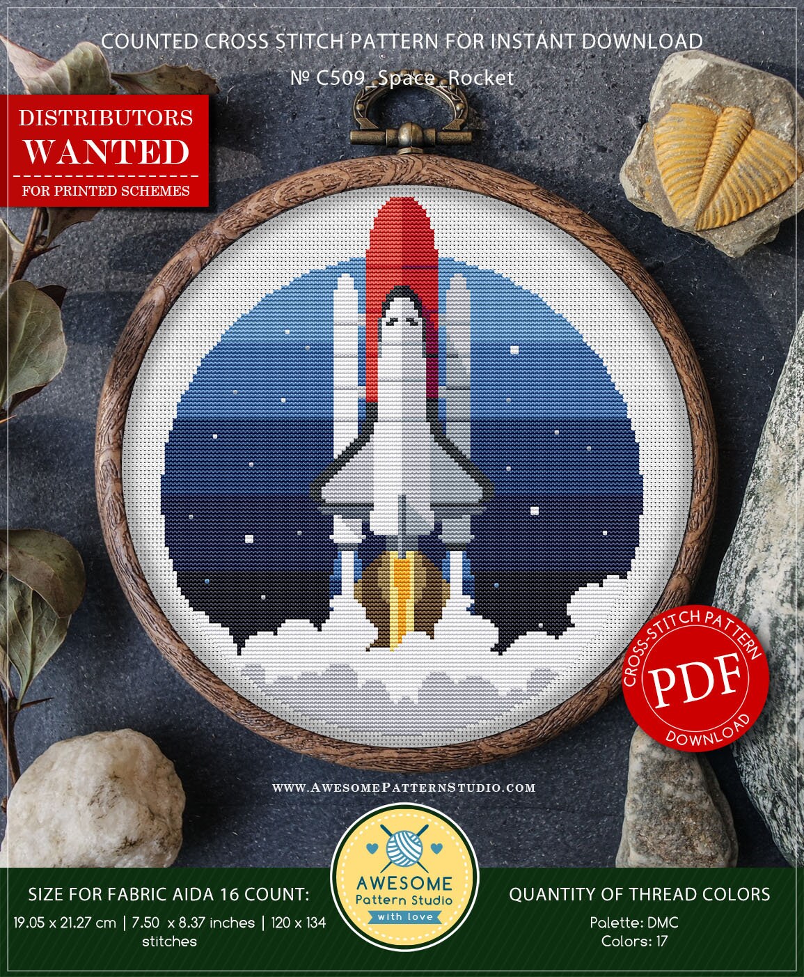 Space Rocket P509 Embroidery Cross Stitch PDF Pattern | Etsy