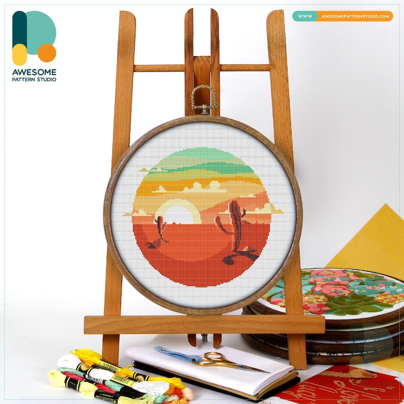 Desert Sunset Cross Stitch Pattern and Kit: Modern Embroidery Sampler ...