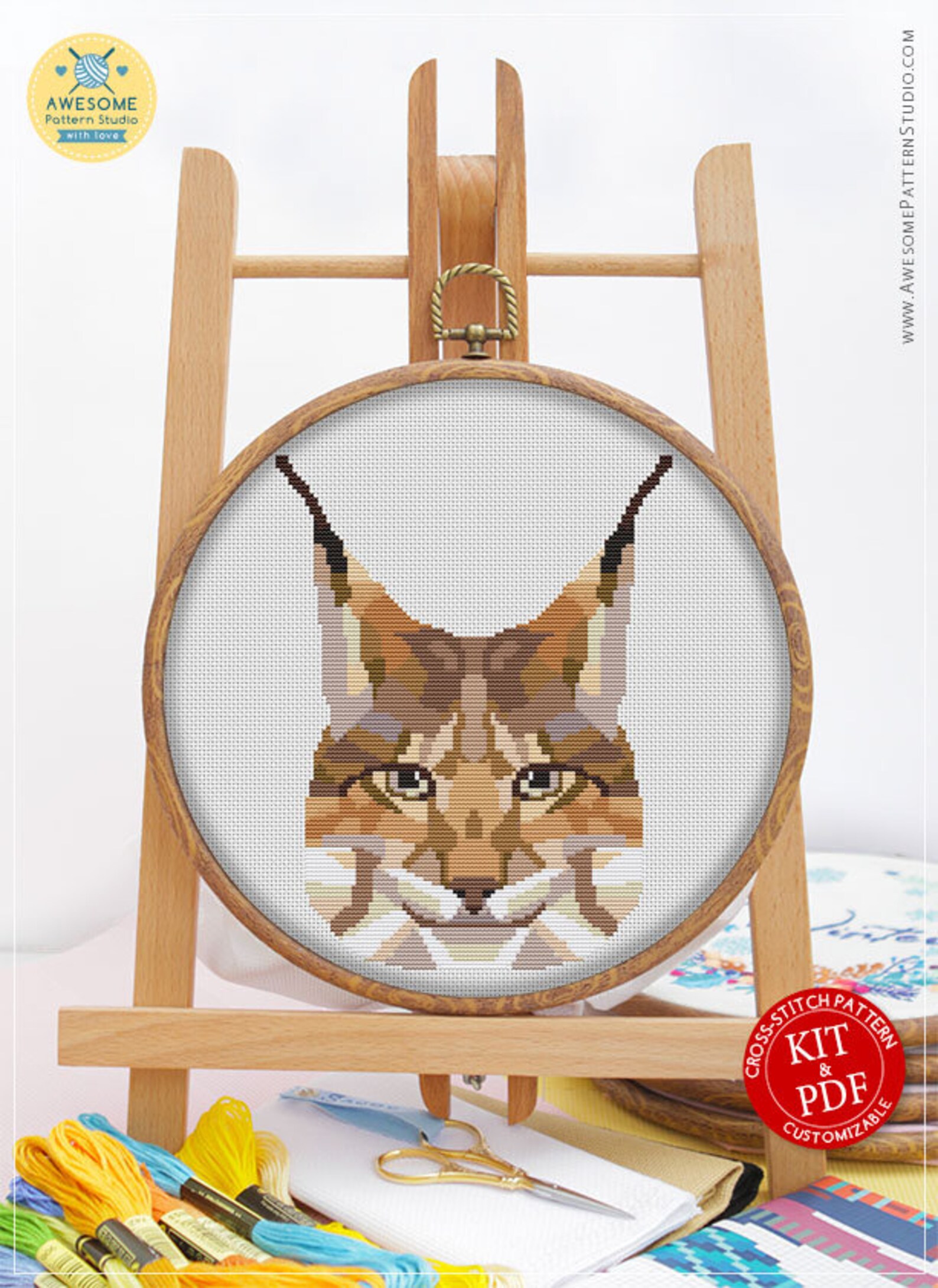A4 Polygonal Bobcat CS217 Counted Cross Stitch Pattern KIT - Etsy
