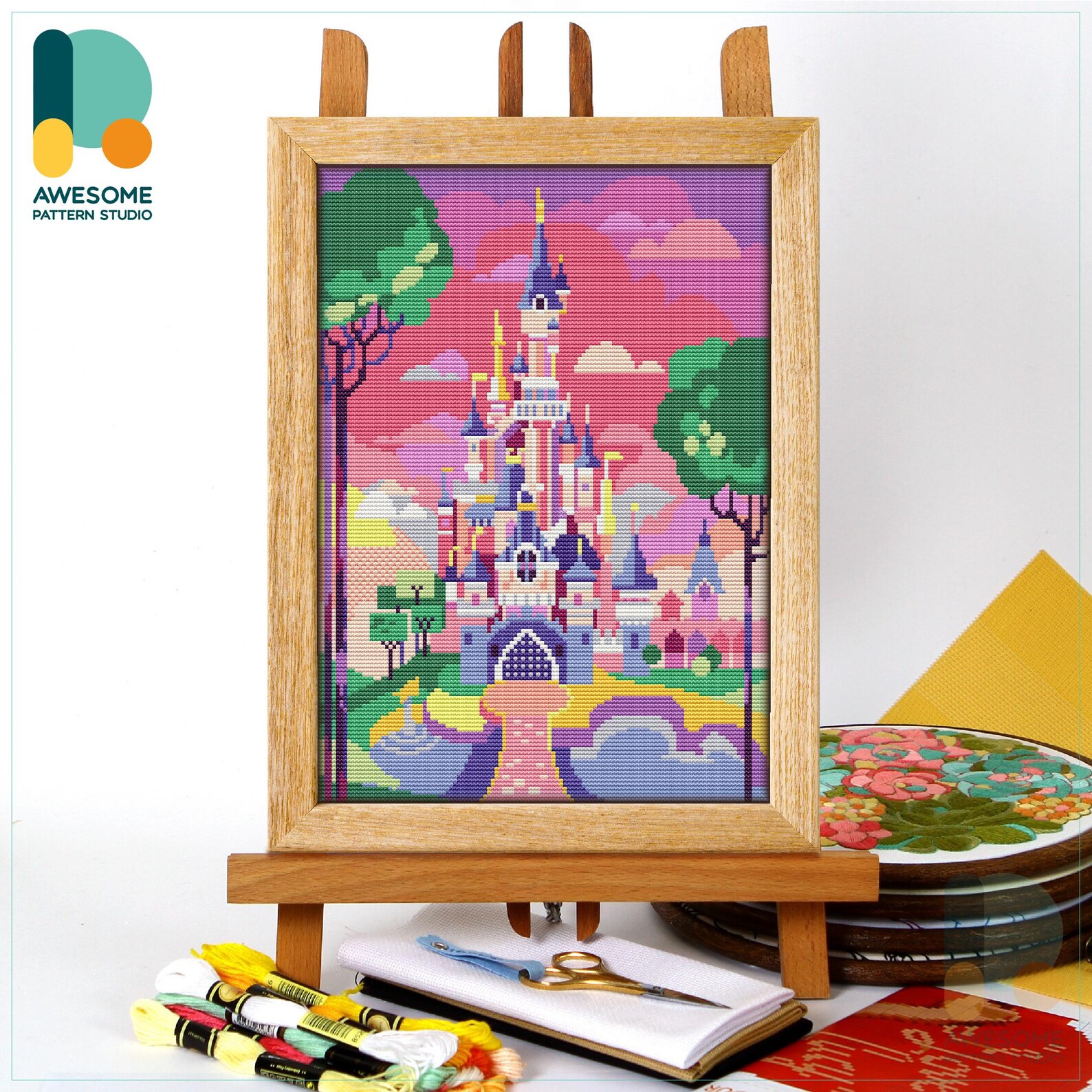 Paris Disney Castle, France, Europe Cross Stitch Pattern and Kit ...