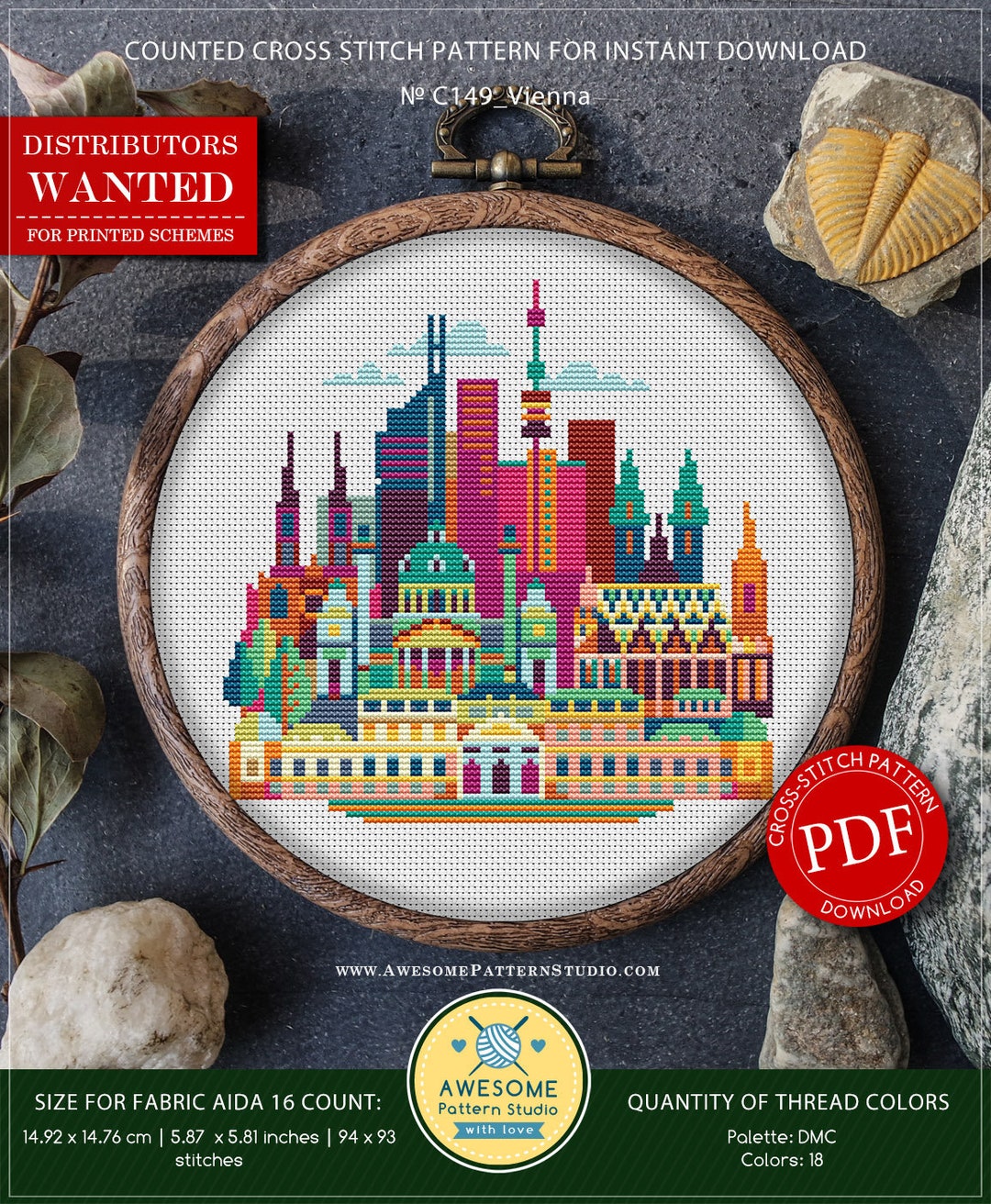 Vienna #P149 Embroidery Cross Stitch Pattern Download | Cross Stitch ...
