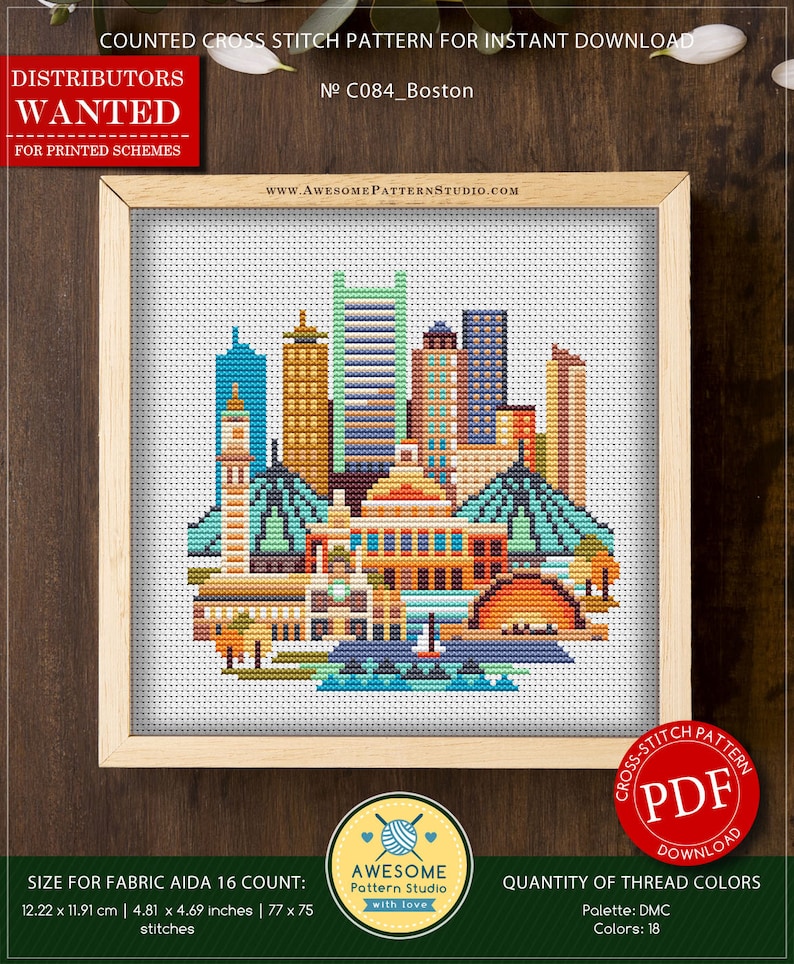 Boston #P084 Cross Stitch Embroidery PDF Pattern Download | Cross ...