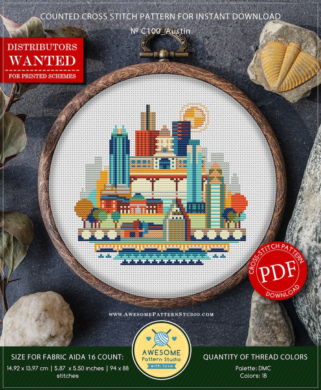 Austin #P100 Cross Stitch Embroidery Pattern Instant Download | Cross ...