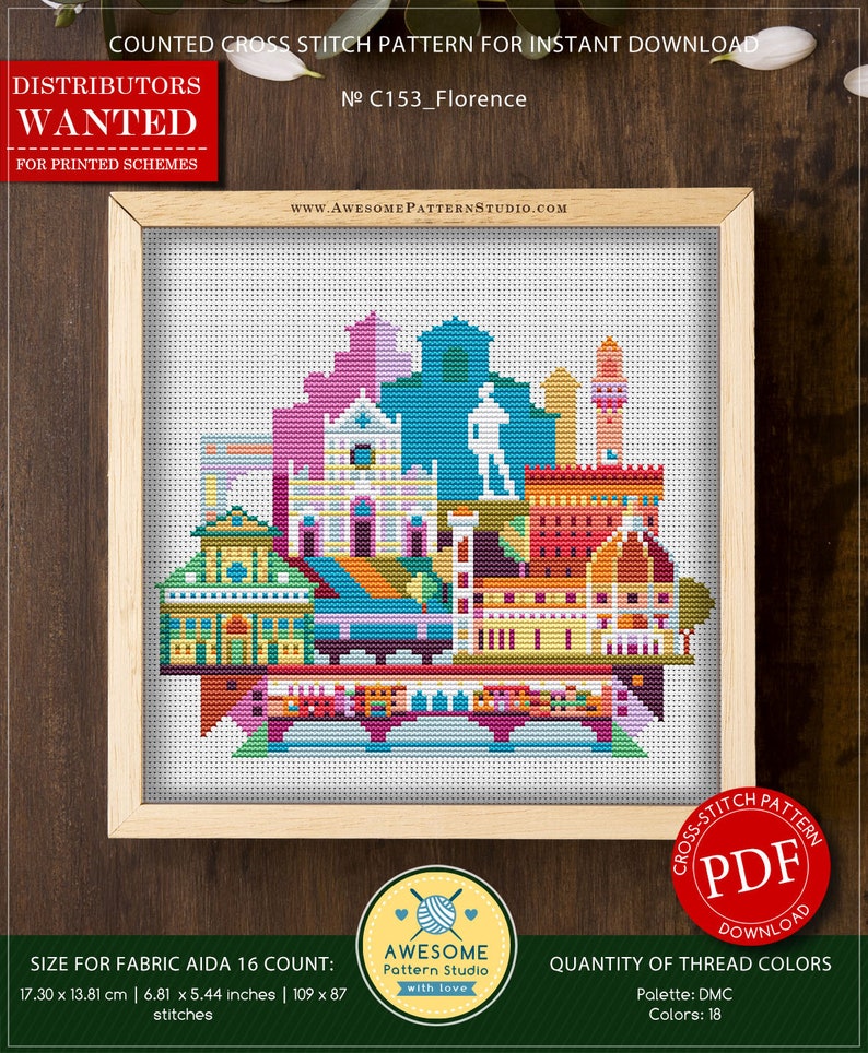 Florence #P153 Embroidery Cross Stitch PDF Pattern Download | Stitching ...