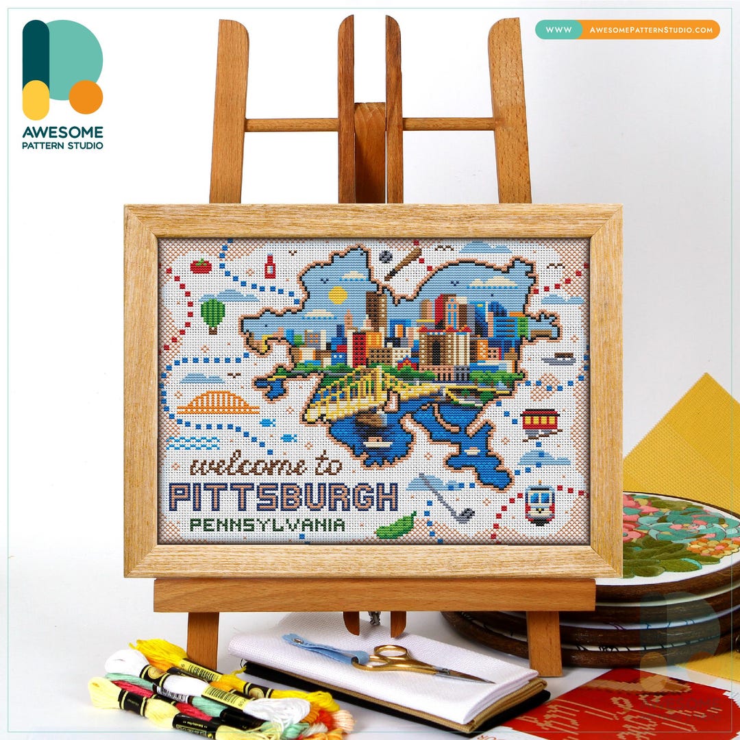 Pittsburgh, Pennsylvania, USA, America Cross Stitch Pattern and Kit ...
